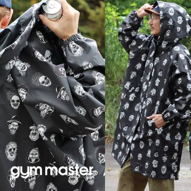 gym master ジムマスター レインコート コート フード メンズ レディース ハイネック ハッピーペイント 総柄 大きいサイズ 体型カバー カジュアル アウトドア 秋 パティ