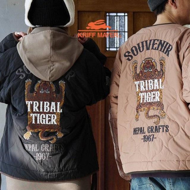 KRIFF MAYER クリフメイヤー ジャケット キルティングジャケット 長袖 メンズ レディース Vネック 薄中綿 刺繍 トラ ドラゴン スーベニア 暖かい 軽い ゆったり 大きいサイズ カジュアル 秋 冬 パティ