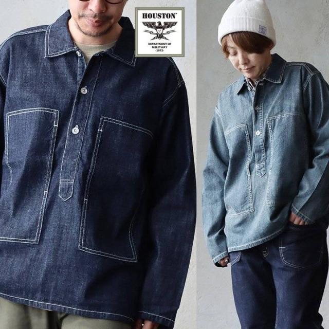 デニムシャツ 長袖 プルオーバー メンズ レディース 米綿 USAコットン 薄手 軽い しっかり生地 ステッチ ポケット ゆったり 大きいサイズ カジュアル ヴィンテージ 秋 冬 パティ HOUSTON ヒューストン