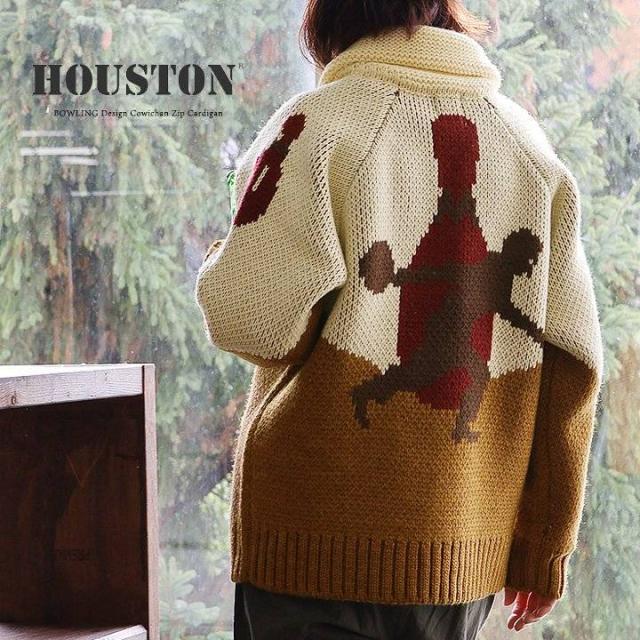 カーディガン ニットカーディガン カーデ 長袖 レディース ショールカラー ボウリング レトロ ダブルジャガード 配色切り替え アクリル ウール 厚手 暖かい ゆったり 秋 冬 パティ HOUSTON ヒューストン