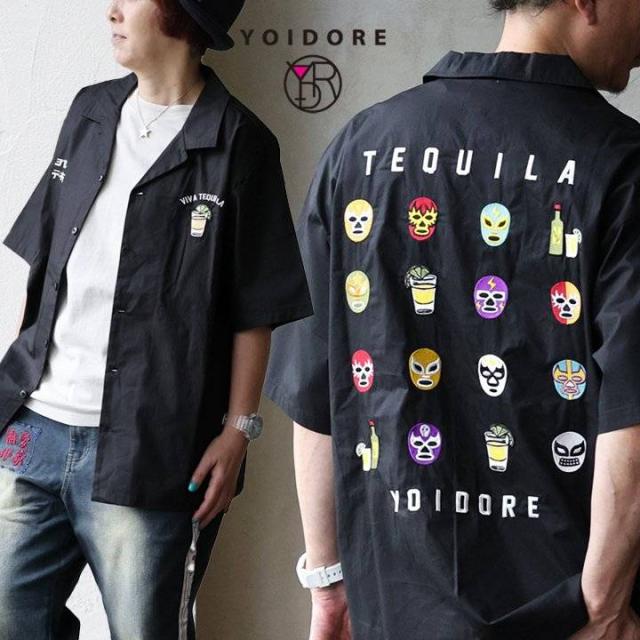 シャツ 5分袖 メンズ レディース 刺繍 覆面レスラー お酒 テキーラ 綿100 コットン しっかり生地 ハリ 大きいサイズ 体型カバー 重ね着 カジュアル 夏 パティ YOIDORE ヨイドレ