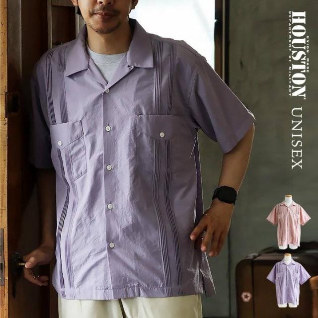 キューバシャツ シャツ 5分袖 メンズ レディース 開襟 オープンカラー T/Cポプリン コットン ポリエステル しっかり生地 タフ 薄手 通気性 すっきり カジュアル アメカジ ヴィンテージ 夏 パティ HOUSTON ヒューストン