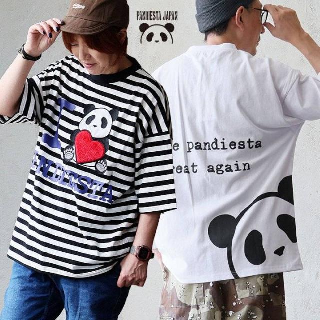 PANDIESTAJAPAN パンディエスタジャパン Ｔシャツ 5分袖 メンズ レディース クルーネック 綿100 コットン 天竺 パンダ 熊猫 ラバープリント ロゴ アニマル キャラクター 大きいサイズ 体型カバー カジュアル 夏 パティ