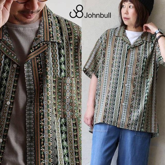 Johnbull ジョンブル シャツ 5分袖 メンズ レディース 開襟 オープンカラー 総柄プリント レトロ レーヨン 薄手 涼しい 軽い 大きいサイズ 体型カバー カジュアル ヴィンテージ 夏 パティ
