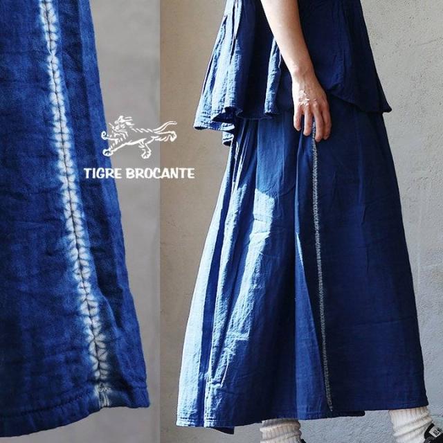 TIGRE BROCANTE ティグルブロカンテ スカート ギャザースカート フレア レディース セットアップ 綿100 コットン 日本製 薄手 通気性 軽い 涼しい 藍 アソート 大きいサイズ ウエストゴム ゆったり カジュアル 夏 パティ