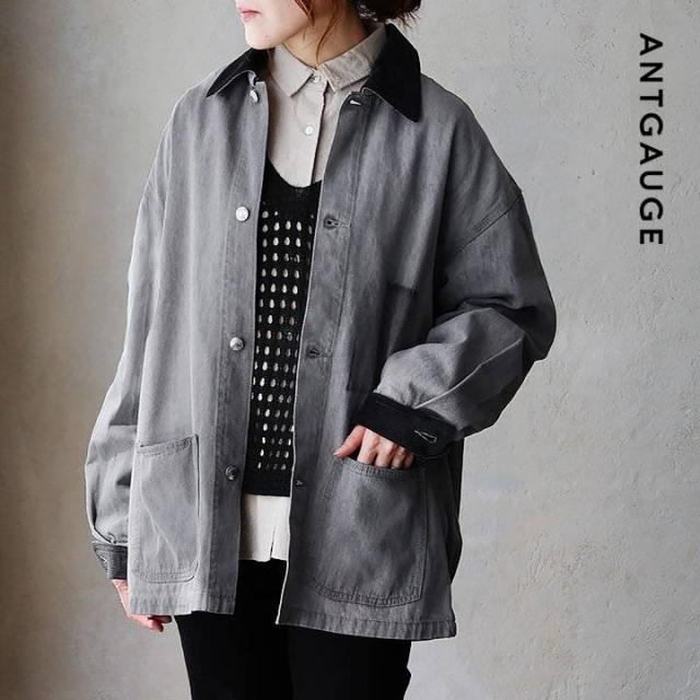 Antgauge アントゲージ カバーオール ジャケット レディース デニム 異素材切り替え コーデュロイ 綿100 コットン しっかり生地 ゆったり 大きいサイズ ハンディングブルゾン カジュアル ミリタリー ヴィンテージ 秋 冬 春 パティ
