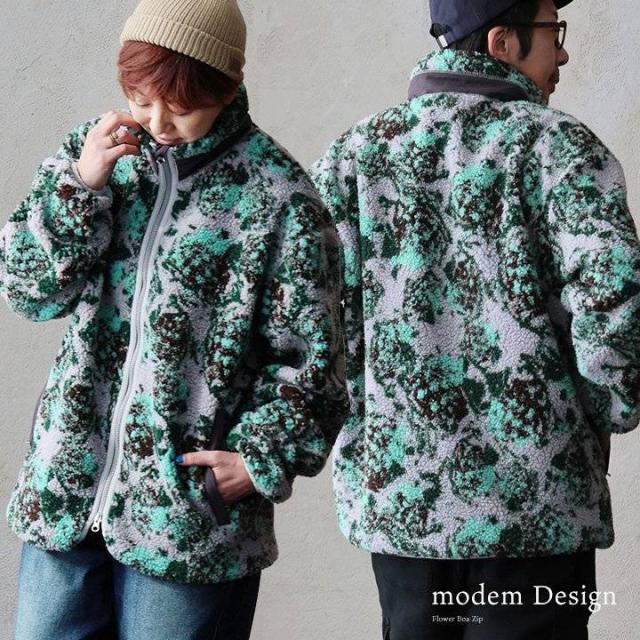 ジャケット ボアジャケット メンズ レディース スタンドネック フラワー レトロ 花柄 ポリエステル 裏地付き メッシュ 暖かい 軽い ゆったり 大きいサイズ カジュアル 秋 冬 パティ modem Design モデムデザイン
