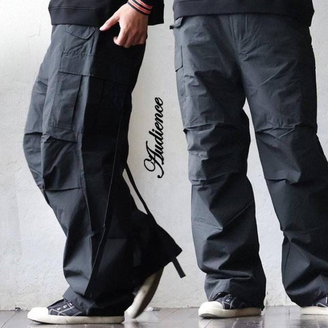カーゴパンツ ストレート イージーパンツ ポケット コットン ナイロン ロクヨンクロス タフ 丈夫 しっかり生地 暖かい ウエストゴム ゆったり 大きいサイズ カジュアル ミリタリー ヴィンテージ 秋 冬 パティ Audience オーディエンス