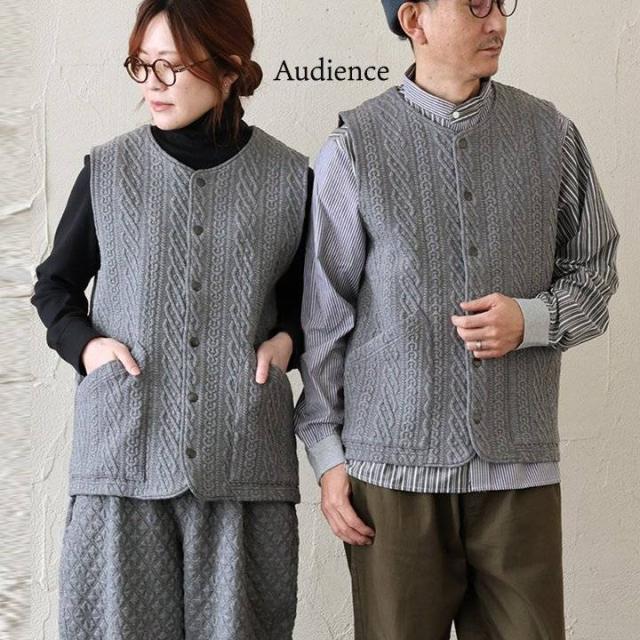 ベスト メンズ レディース 重ね着 ノーカラー コットンキルト 日本製 しっかり生地 伸縮性 すっきり 軽い オフィスカジュアル ヴィンテージ 秋 冬 春 パティ Audience オーディエンス