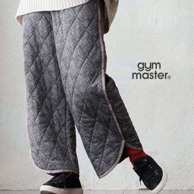 gym master ジムマスター パンツ ワイドパンツ レディース 幾何学柄 総柄 ジャガード織り 配色 パイピング ラウンドカット 中綿 暖かい 軽い ウエストゴム ゆったり 体型カバー 大きいサイズ 秋 冬 パティ
