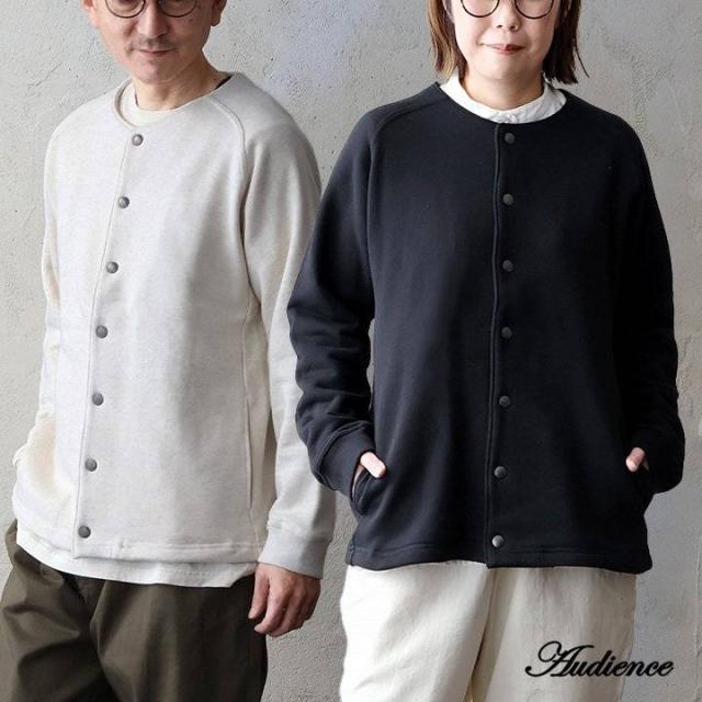 ジャケット ノーカラー 長袖 ライトアウター メンズ レディース 綿100 裏毛 度詰め スウェット 日本製 しっかり生地 タフ 厚手 袖リブ すっきり オフィスカジュアル 秋 冬 春 パティ Audience オーディエンス