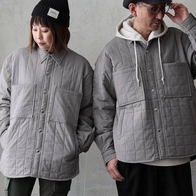 ジャケット シャツジャケット 長袖 メンズ レディース キルト ナイロン 中綿 裏地付き 配色 ポケット 軽い 暖かい ゆったり 大きいサイズ カジュアル 秋 冬 パティ Universal Style Wear ユニバーサルスタイルウェアー