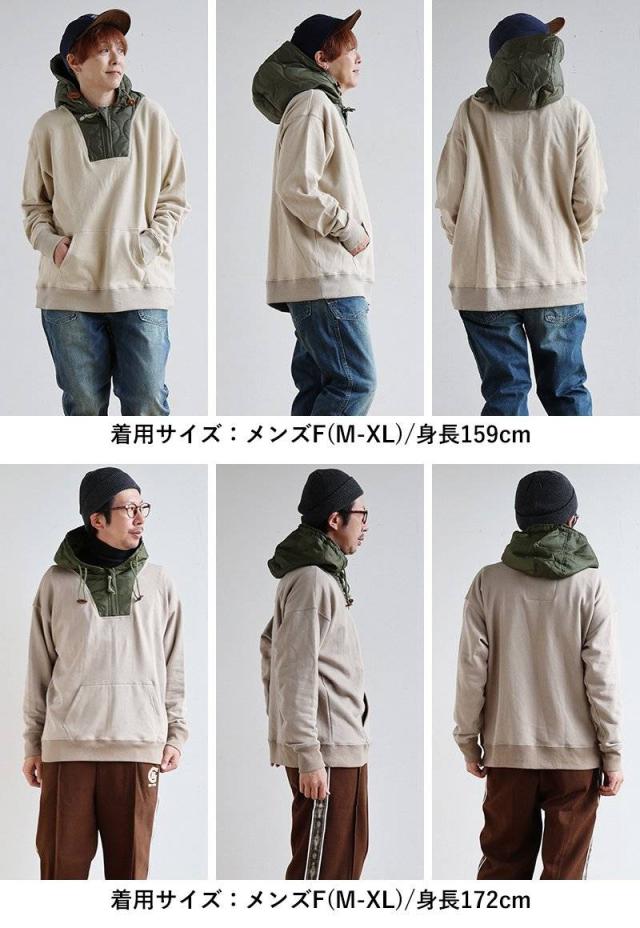 パーカー スモックパーカー 長袖 メンズ レディース 異素材切り替え 配色 薄中綿 キルティング 裏毛 ハーフジップ ポケット ゆったり 大きいサイズ カジュアル ミリタリー 秋 冬 春 パティ S_re: スリー パーカー スモックパーカー 長袖 メンズ レディース 異素材切り替え