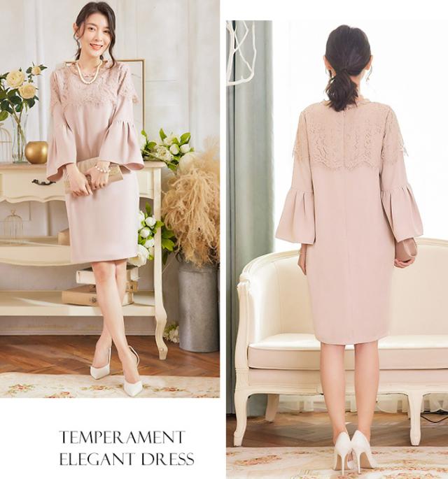 ワンピース フレア袖口 大人 可愛い 入学式 入園式 ママ 七五三 お