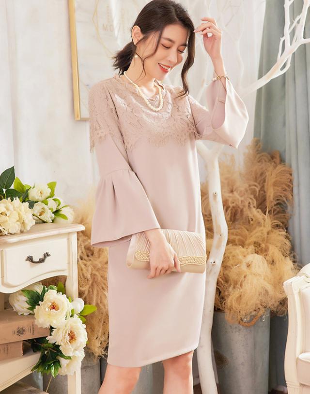 ワンピース フレア袖口 大人 可愛い 入学式 入園式 ママ 七五三 お