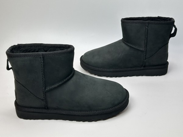 訳あり品 アグ クラシックミニレザーブーツ 23.0cm US6.0  ブラック 1016558 女性用 UGG CLASSIC MINI LEATHER BOOT (ug1226)