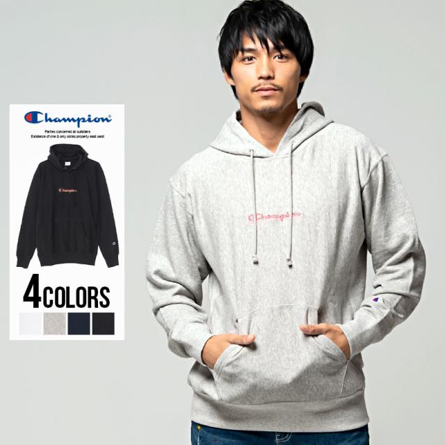 パーカー メンズ 長袖 Champion チャンピオン ロゴ刺繍長袖プルオーバーパーカー 即日発送 トップス スウェット スエット リバースウィーブ 裏毛 切替 綿100% ブランド ホワイト グレー ネイビー ブラック 白 黒 M L 秋 冬 [C3-S104]