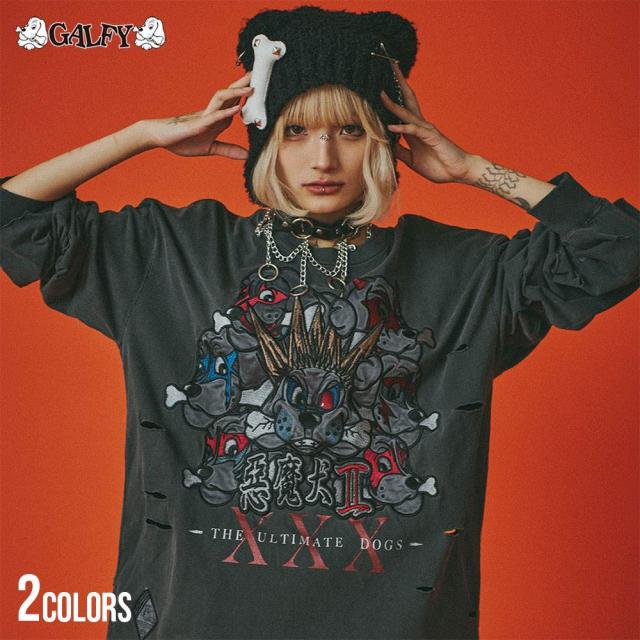 GALFY ガルフィー Tシャツ カメンズ ワッペン ロンT 長袖Tシャツ ブランド トップス インクブラック ブラック いぬ 犬 黒 白 M L XL ユニセックス 20代 30代 40代 男性 男 服 春 冬 ファッション [151022]