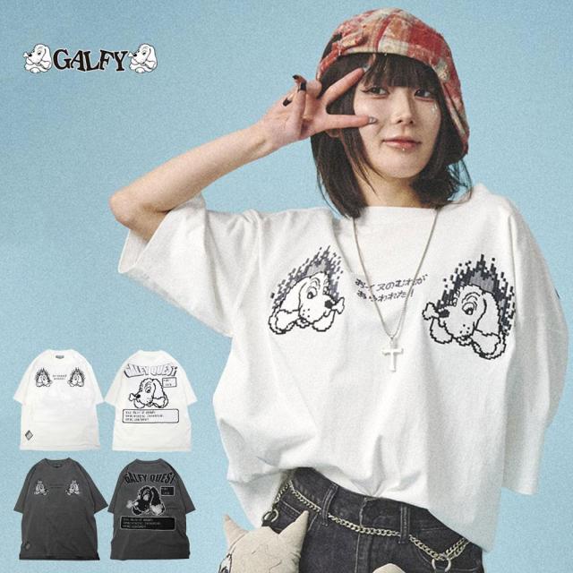 GALFY ガルフィー ガルフィ Tシャツ 半袖 メンズ 半袖Tシャツ トップス カットソー レディース 刺繍 ロゴ いぬ 犬 キャラクター 大きいサイズ ゲーム風 L XL LL ホワイト ブラック 20代 30代 40代 ユニセックス 男性 男 服 春 夏 夏服 春夏 ファッション [152015]