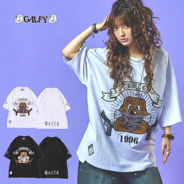 GALFY ガルフィー ガルフィ メンズ ブランド おしゃれ Tシャツ 半袖 半袖Tシャツ いぬ イヌ 犬 キャラクター ロゴ プリント 刺繍 大きいサイズ ゆったり ホワイト ブラック 白 黒 20代 30代 40代 ユニセックス 男性 男 服 春 夏 夏服 春夏 ファッション [152076]