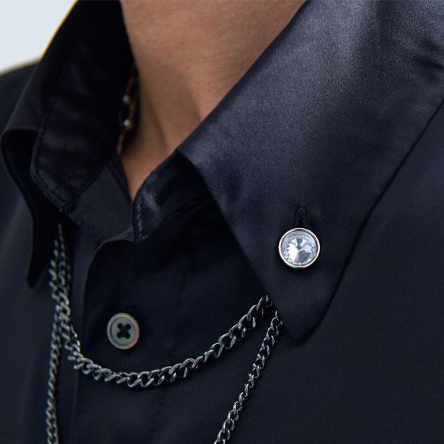 シャツ メンズ 長袖 長袖シャツ おしゃれ 切り替え ネックレス付