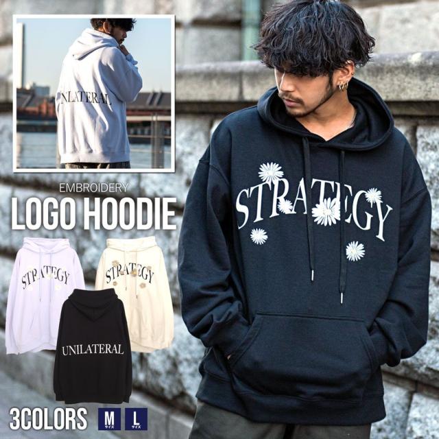 パーカー メンズ ブランド おしゃれ 大人 フーディー プルオーバーパーカー プルパーカー アーチロゴ デイジー 刺繍 エンブロイダリー トップス 大きいサイズ ストリート カジュアル M L CavariA キャバリア 20代 30代 40代 メンズファッション 即日発送 [CARI22-17]