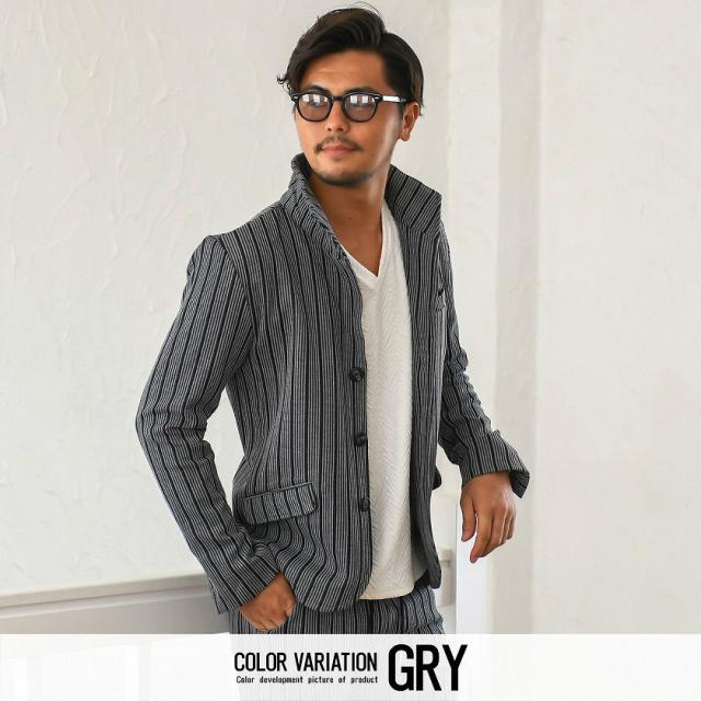 テーラードジャケット メンズ アウター イタリアンカラー ワイヤー入り ストライプ柄 細身 タイト ストレッチ カジュアルスーツ セットアップ可 ホワイト グレー ブラック 白 黒 M L XL きれいめ CavariA キャバリア 秋 冬 2021 即日発送 [CAST21-56] テーラードジャケット メンズ アウター イタリアンカラー ワイヤー入り