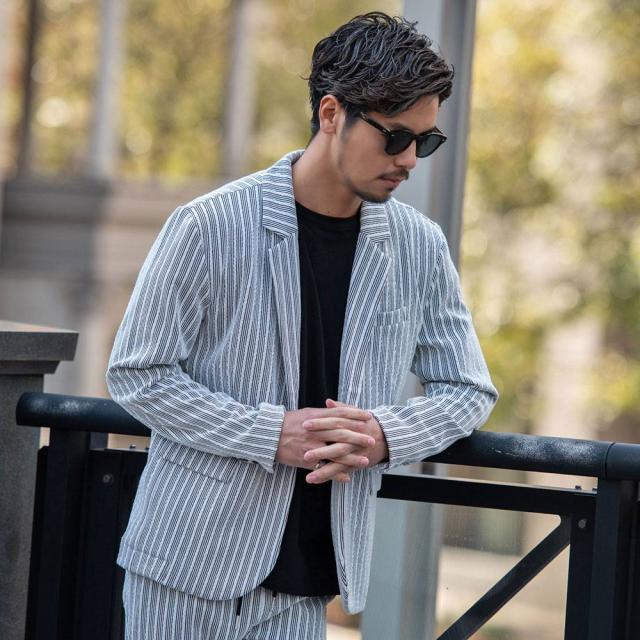 テーラードジャケット メンズ アウター ふくれ ストライプ柄