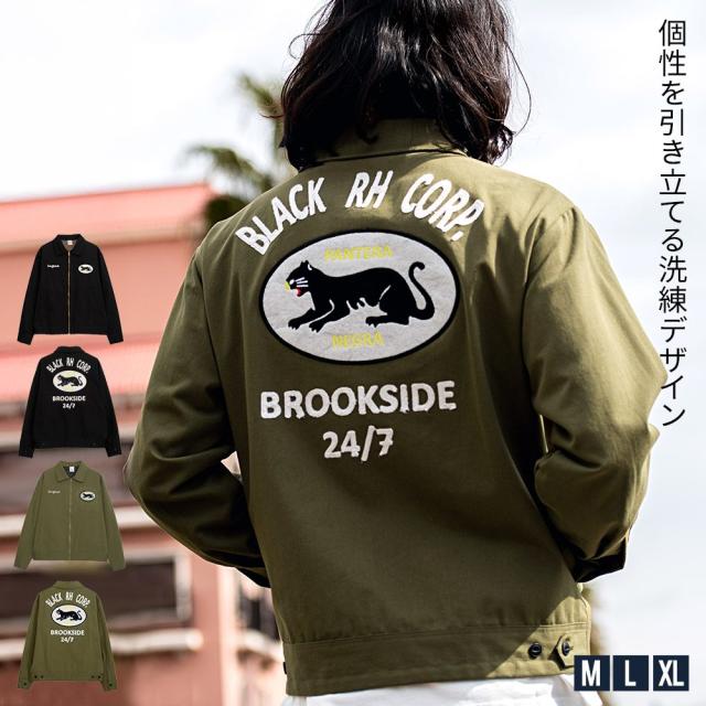 ジャケット メンズ アウター おしゃれ ワッペン ジップジャケット ブルゾン ミリタリージャケット スイングトップ パンサー アニマル アメカジ ブラック オリーブ カーキ 黒 M L XL LL 大人 20代 30代 40代 ユニセックス 男性 男 服 春 春服 夏 ファッション [J-5102]