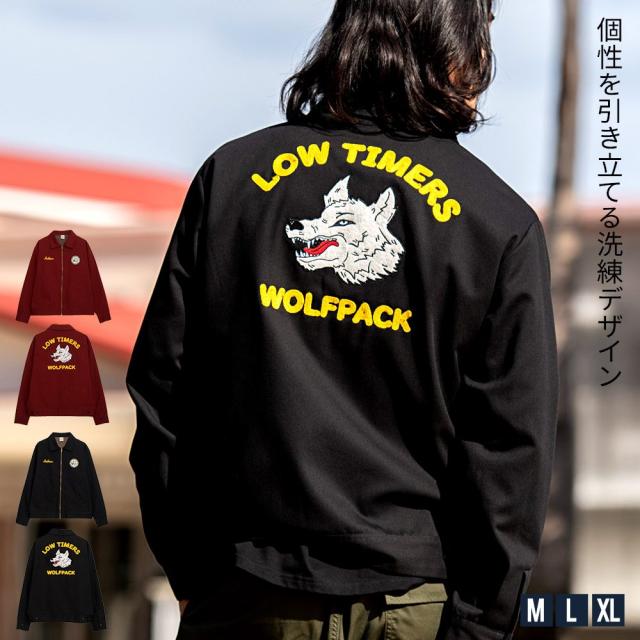 ジャケット メンズ おしゃれ アウター ワッペン ジップアップ ジップジャケット ブルゾン ミリタリージャケット スイングトップ 狼 アニマル ショート丈 ブラック ワインレッド M L XL LL 大人 20代 30代 40代 ユニセックス 男性 男 服 春 春服 夏 ファッション [J-5104]