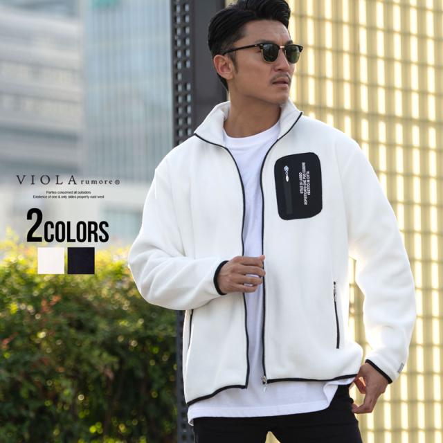 セール SALE ブルゾン メンズ フリース ジップ 長袖 羽織り インナージャケット アウター 服 おしゃれ エンブレム ロゴ プリント VIOLA ヴィオラ ブランド 大人 ゴルフ ゴルフウェア ホワイト ブラック 白 黒 M L XL 秋冬 大人 男性 メンズファッション 即日発送 [Y42126]