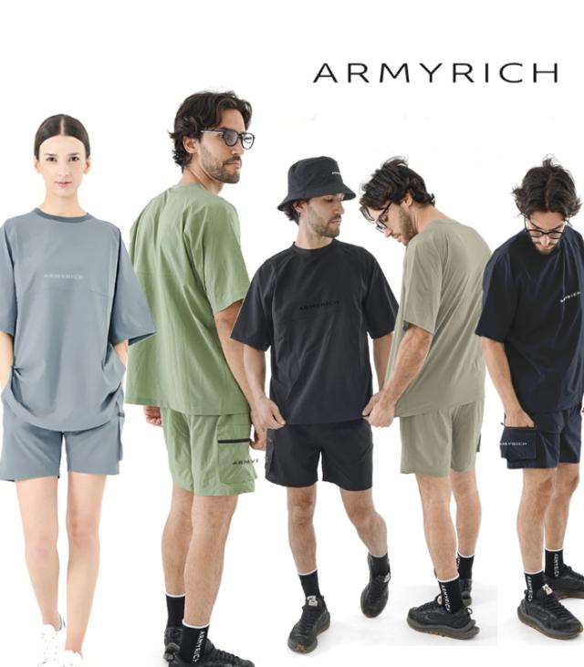 ARMYRICH アーミーリッチ セットアップ ストレッチナイロン メンズ 上下セット 男性 カジュアル スポーツ Tシャツ ショートパンツ ルームウェア