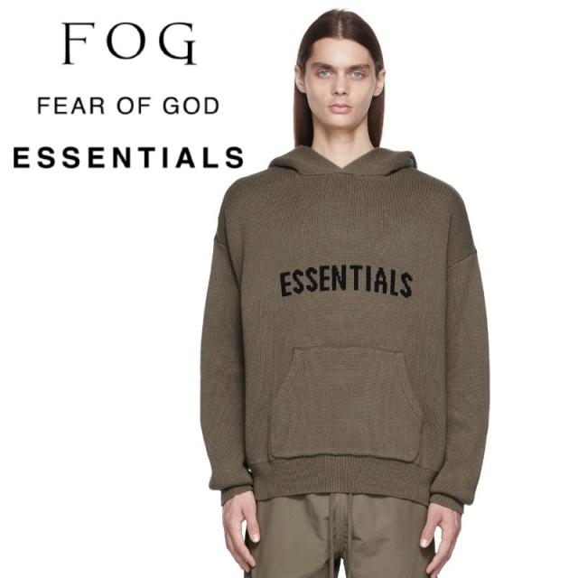FOG ESSENTIALS エフオージーエッセンシャルズ フロントロゴニットフーディー長袖 厚手 オーバーサイズ 大きいサイズ FEAR OF GOD ストリートファッション ブラウン 茶色