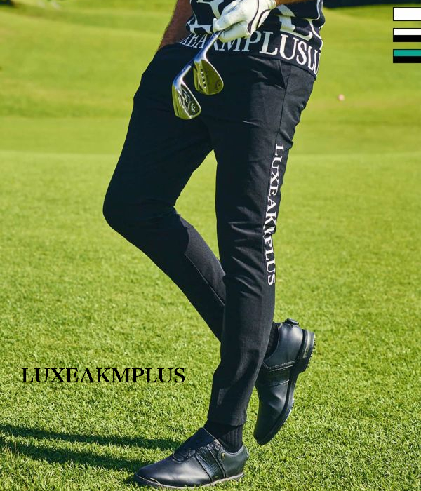 LUXEAKMPLUS リュクスエイケイエムプラス サイドロゴスーパーストレッチロングパンツ ゴルフ GOLF スポーツ ジャージ 伸縮 おしゃれ ブランド