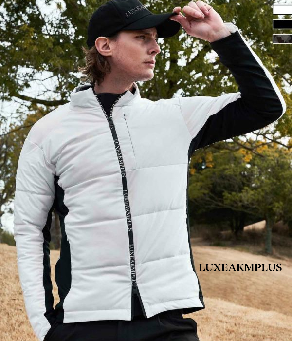LUXEAKMPLUS リュクスエイケイエムプラス 袖ロゴ中綿ジャケット メンズ 細身 スリム アウター カジュアル スポーツ ゴルフ
