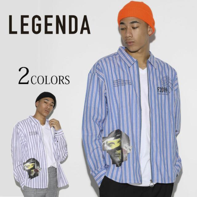 レジェンダ LEGENDA Deja-Vu Stripe shirts 長袖シャツ ストライプ プリント ジップ メンズ レディース ユニセックス カジュアル ストリート フリーサイズ オーバーサイズ