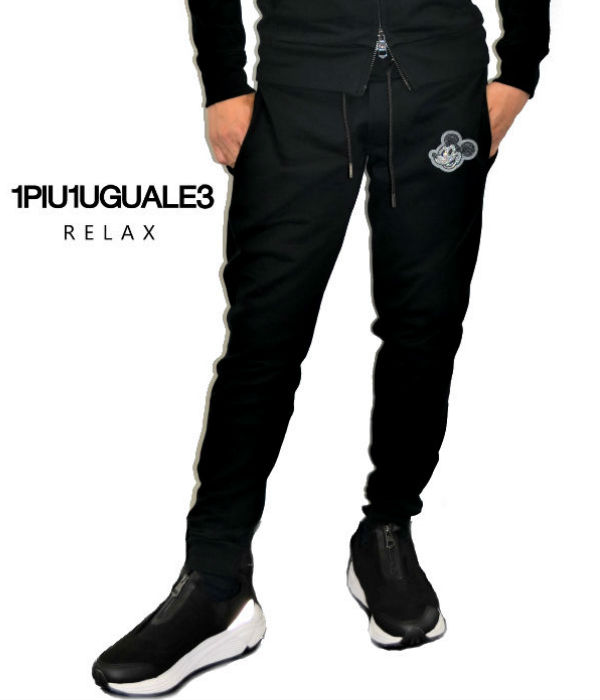 ウノピュウウノウグァーレトレ　リラックス（1PIU1UGUALE3 RELAX）MICKEY デザイン ジョガーパンツ(ブラック)ミッキー ディズニー Disney スウェットパンツ 部屋着 ルームウェア