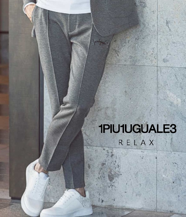 1PIU1UGUALE3 RELAX ウノピゥウノウグァーレトレ グラデーションロゴスラックス メンズ 大人 きれいめ カジュアル ボトム スリム ブランド おしゃれ