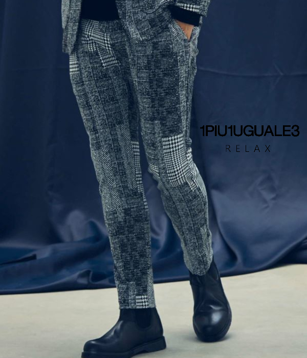 1PIU1UGUALE3 RELAX ウノピゥウノウグァーレトレ リラックス ジャガードスラックス メンズ 男性 スーツパンツ スリム 千鳥格子 きれいめ 秋冬