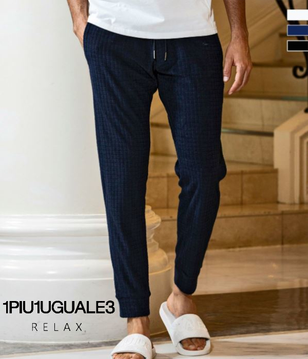 1PIU1UGUALE3 RELAX ウノピゥウノウグァーレトレ リラックス ブロックパイルパンツ メンズ ジャージ スリム カジュアル ルームウェア 部屋着