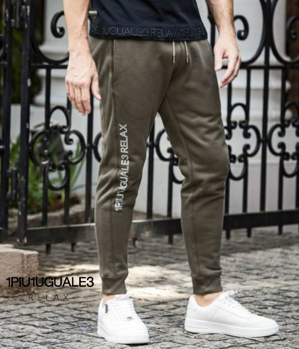 1PIU1UGUALE3 RELAX ウノピゥウノウグァーレトレ リラックス ラインストーンロゴスウェットパンツ メンズ ジャージ スリム カジュアル スポーツ