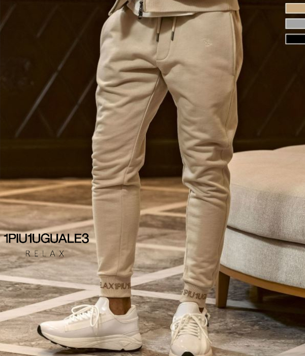 1PIU1UGUALE3 RELAX ウノピゥウノウグァーレトレ リラックス ラインストーンヘムスウェットパンツ メンズ ジョガーパンツ ジャージ カジュアル スポーツ