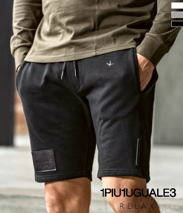 1PIU1UGUALE3 RELAX ウノピゥウノウグァーレトレ リラックス レザーパッチスウェットショーツ メンズ ハーフパンツ 短パン カジュアル スポーツ
