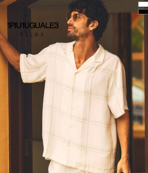 1PIU1UGUALE3 RELAX ウノピゥウノウグァーレトレ リラックス チェックアロハシャツ メンズ オープンカラー 半袖 カジュアル リゾート 夏