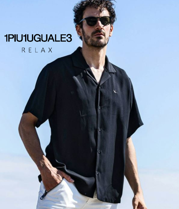 1PIU1UGUALE3 RELAX ウノピゥウノウグァーレトレ リラックス ロゴアロハTシャツ メンズ オープンカラー 半袖 カジュアル リゾート 夏