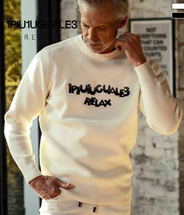 1PIU1UGUALE3 RELAX ウノピゥウノウグァーレトレ リラックス グラデーション3Dロゴニット セーター メンズ カジュアル 暖かい 秋 冬