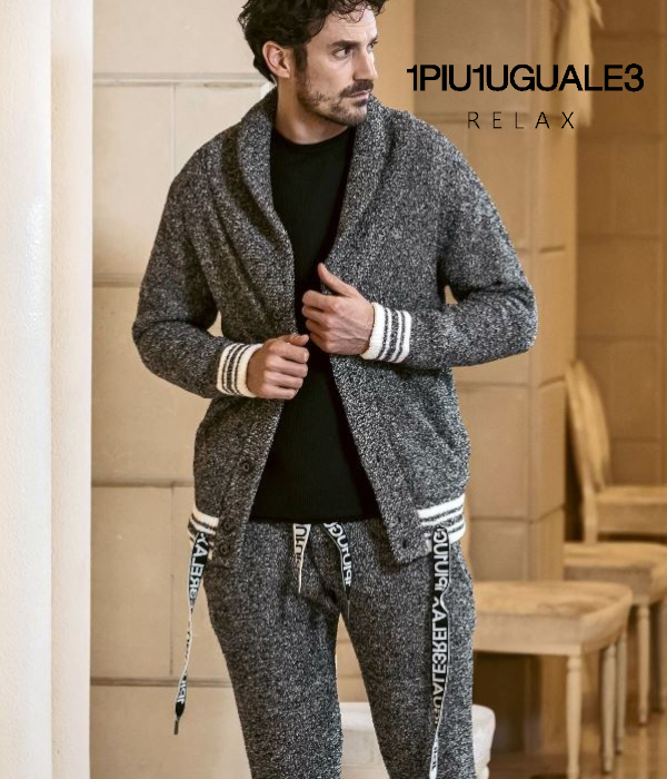 1PIU1UGUALE3 RELAX ウノピゥウノウグァーレトレ リラックス ショールカラーカーディガン メンズ もこもこ ニット 男性 ルームウェア