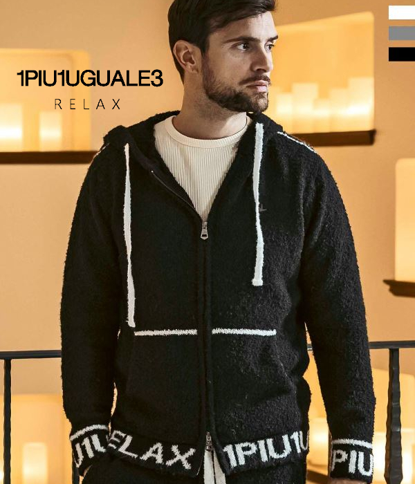 1PIU1UGUALE3 RELAX ウノピゥウノウグァーレトレ リラックス ニットパーカー メンズ フーディ もこもこ 男性 ルームウェア 秋冬 プレゼント