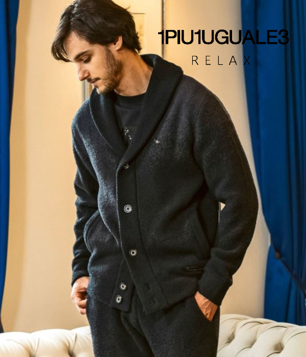1PIU1UGUALE3 RELAX ウノピゥウノウグァーレトレ リラックス グラデーションニットショールカーディガン メンズ もこもこ ニット 男性 ルームウェア