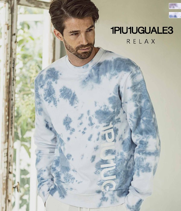 1PIU1UGUALE3 RELAX(ウノピゥウノウグァーレトレ)ヘビースウェットタイダイプルオーバー メンズ カジュアル スポーツ 春夏 トップス ルームウェア ホワイト ブルー ロゴ おしゃれ ブランド XL XXL 3L